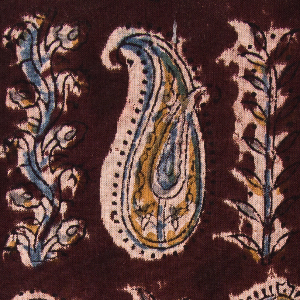 Precut 1 Meter Brown And Off White Bagru Dabu Hand Block Printed Cotton